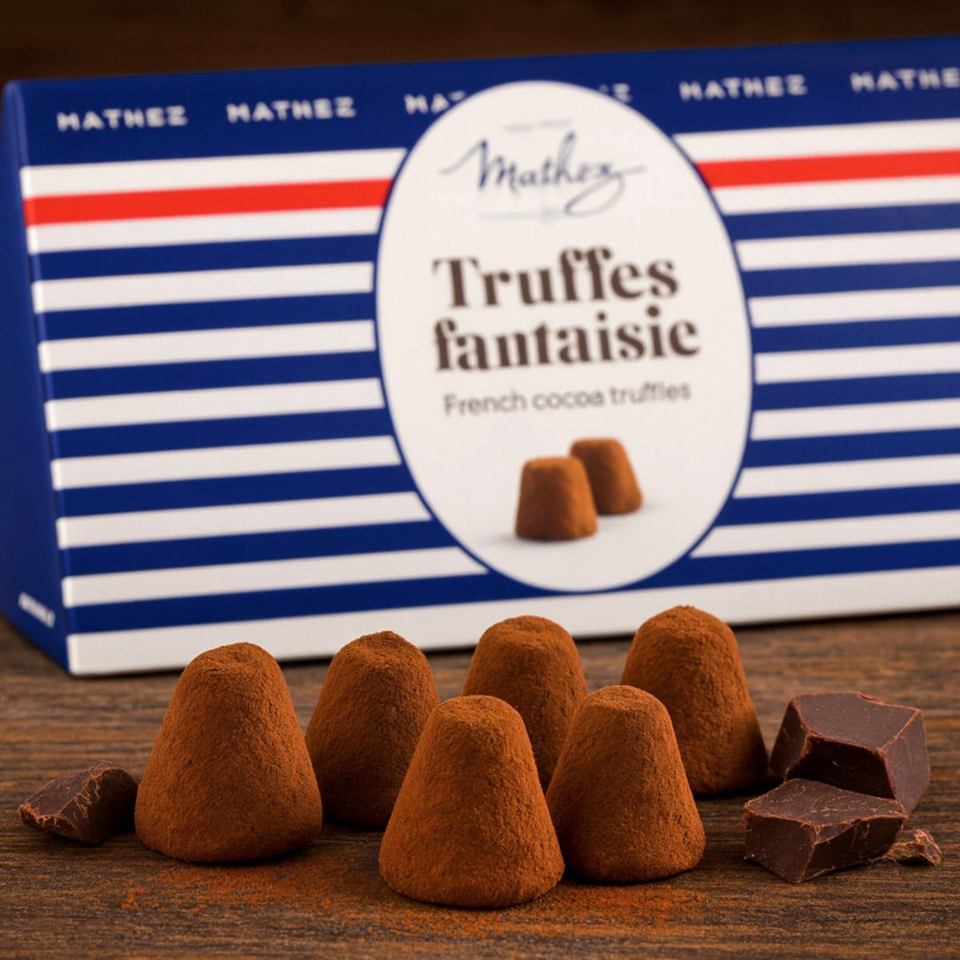 Cocoa-powdered truffles plain triangular Navy box – Cuisinery Food Market